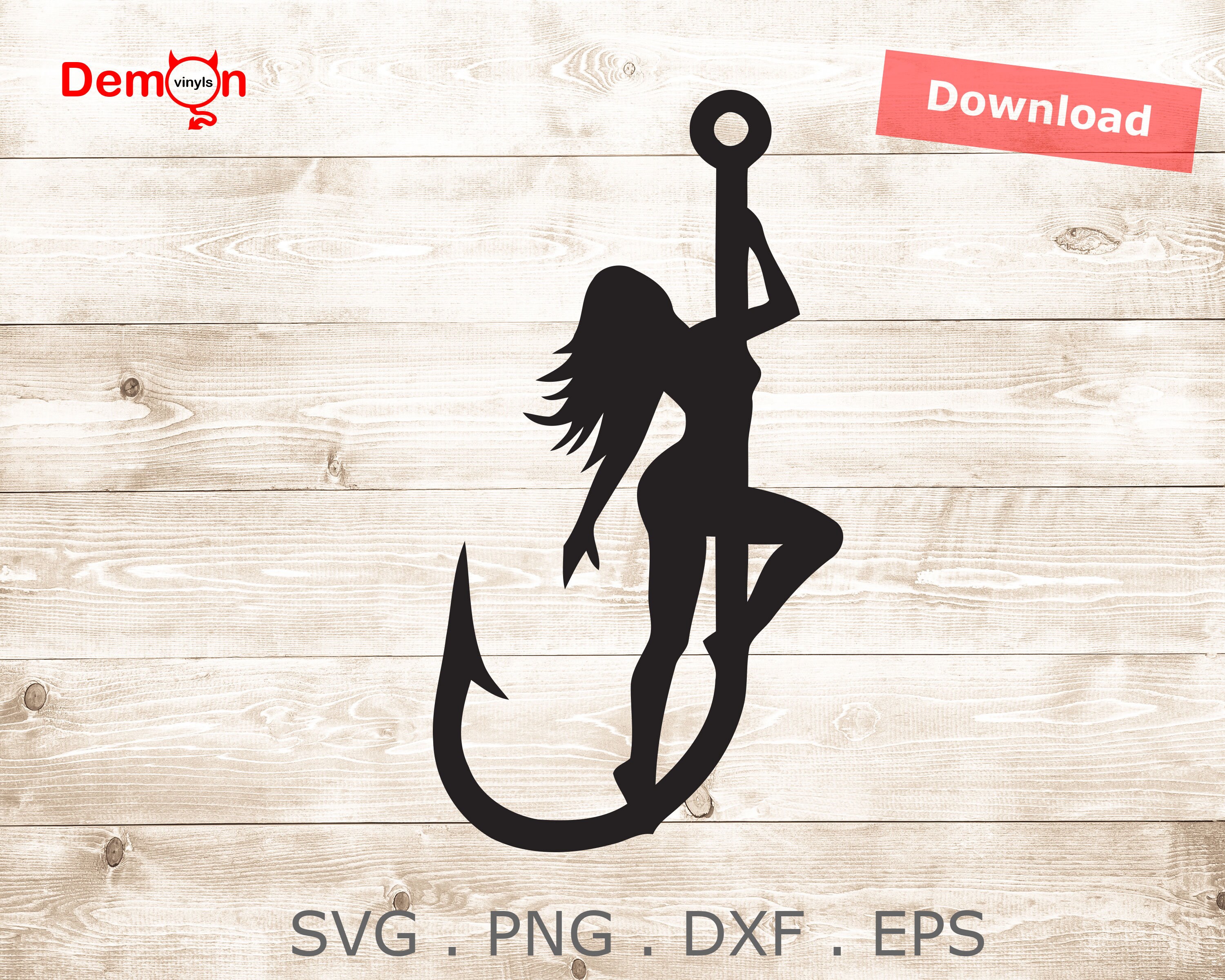 Girl on Hook Fishing SVG eps png dxf Vector cutting files | Etsy