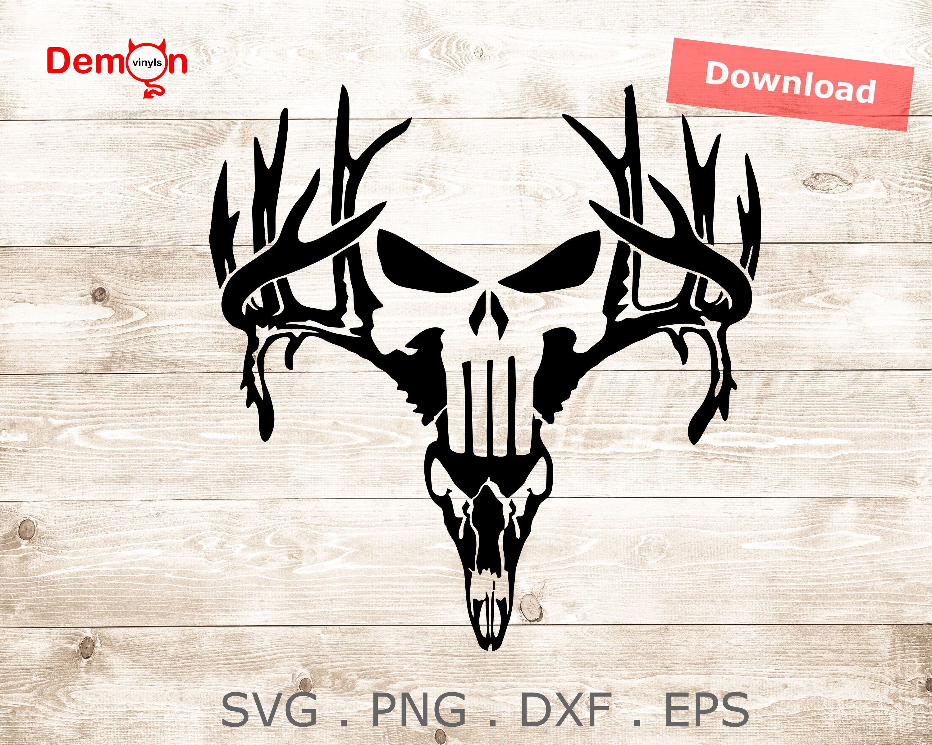 Punisher Skull Stag Deer Antlers Grunge svg eps png dxf Vector | Etsy