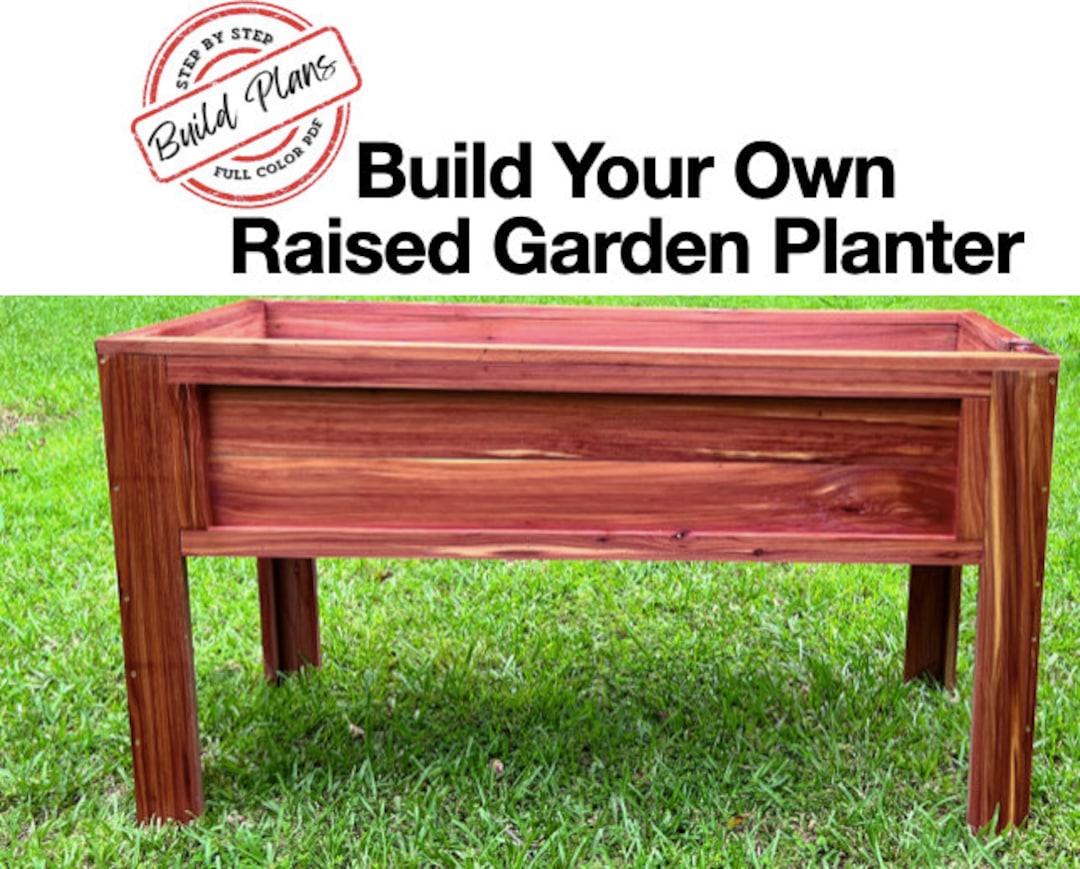 Raised Cedar Planter Box Build Plans, Elevated Bed for Fruit and Vegetable Garden Container ...