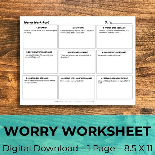 Printable & Fillable Worry Worksheet - Etsy