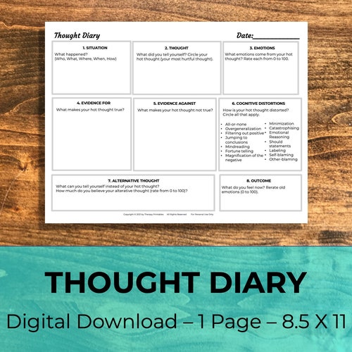 Printable & Fillable Thought Diary - Etsy