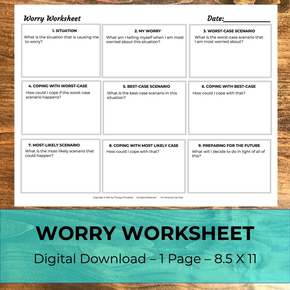 Printable & Fillable Worry Worksheet - Etsy