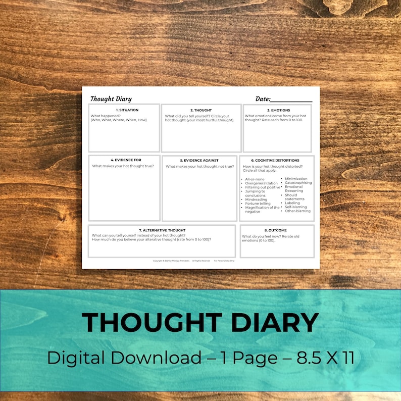 Printable & Fillable Thought Diary - Etsy