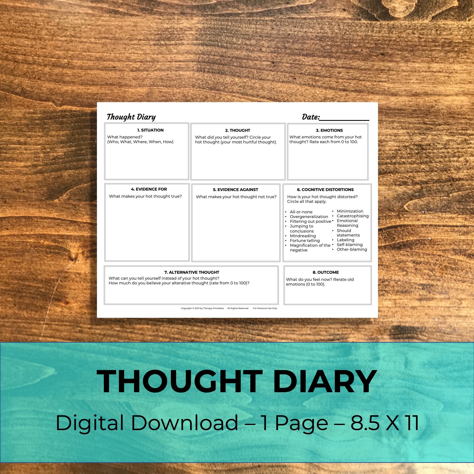 Printable & Fillable Thought Diary - Etsy