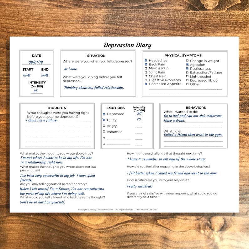 Printable & Fillable Depression Diary - Etsy