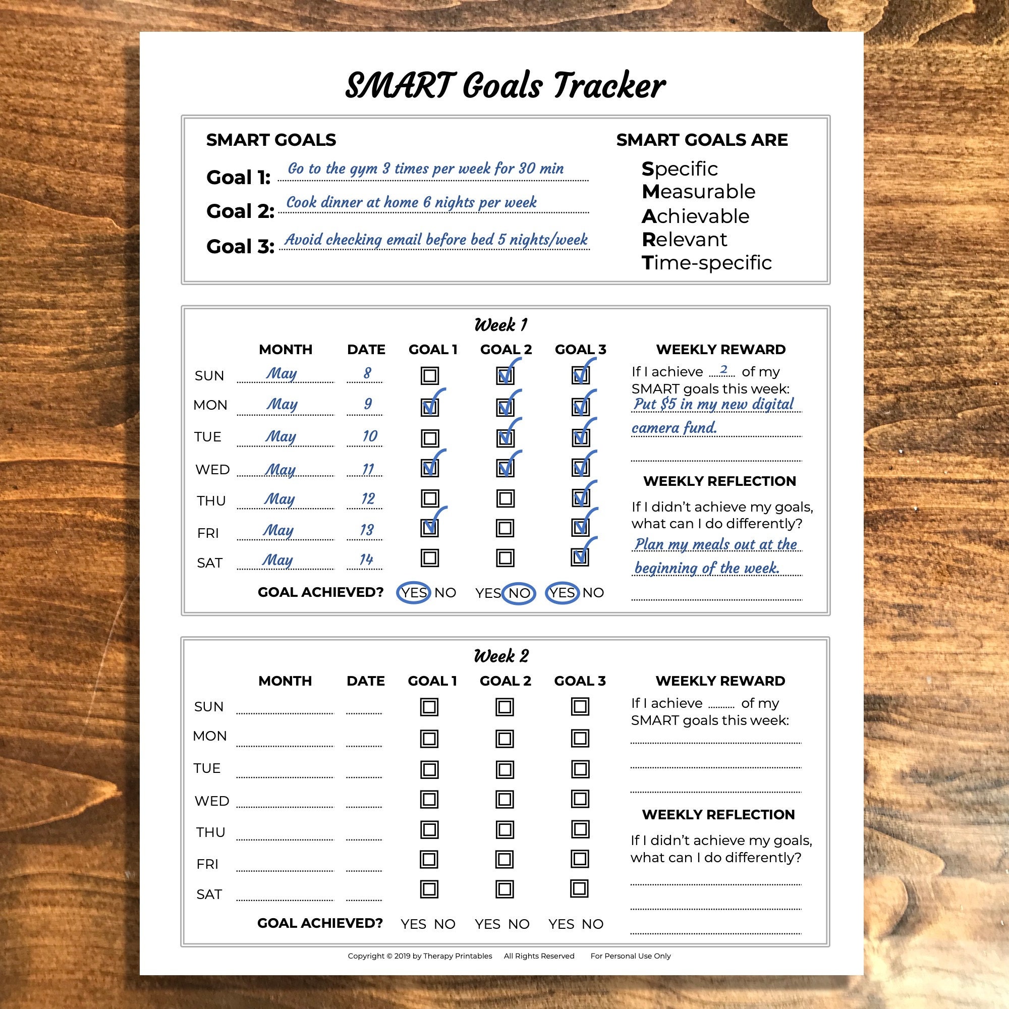 Printable & Fillable SMART Goals Tracker - Etsy
