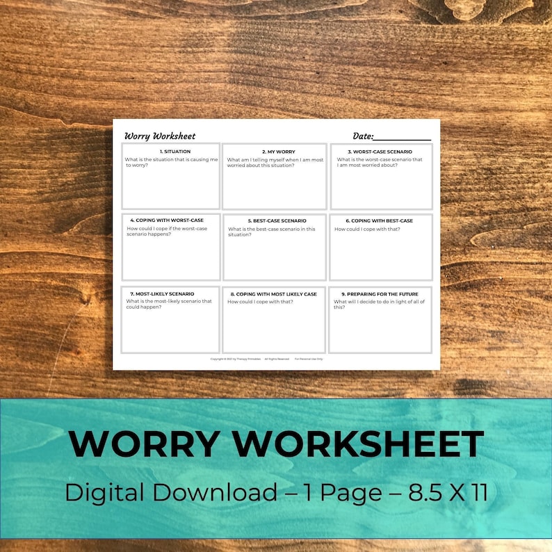 Printable & Fillable Worry Worksheet - Etsy