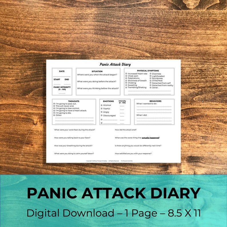 Printable & Fillable Panic Attack Diary - Etsy
