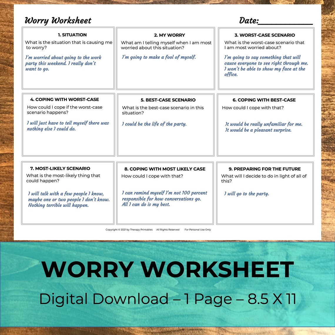 Printable & Fillable Worry Worksheet - Etsy