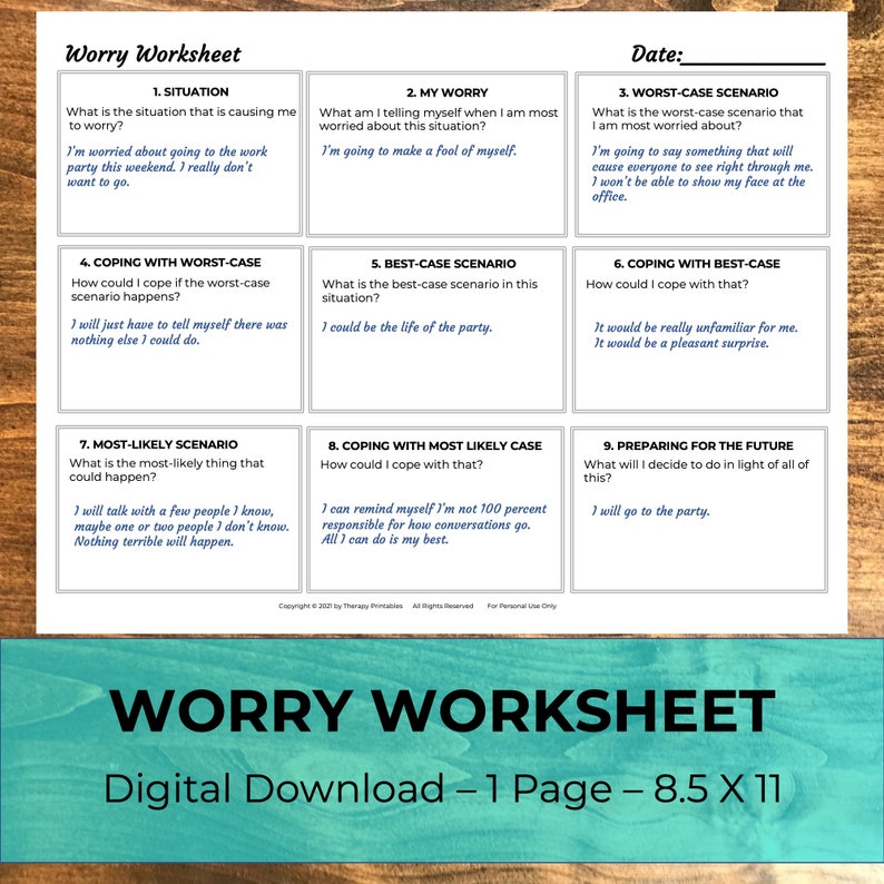 Printable & Fillable Worry Worksheet - Etsy