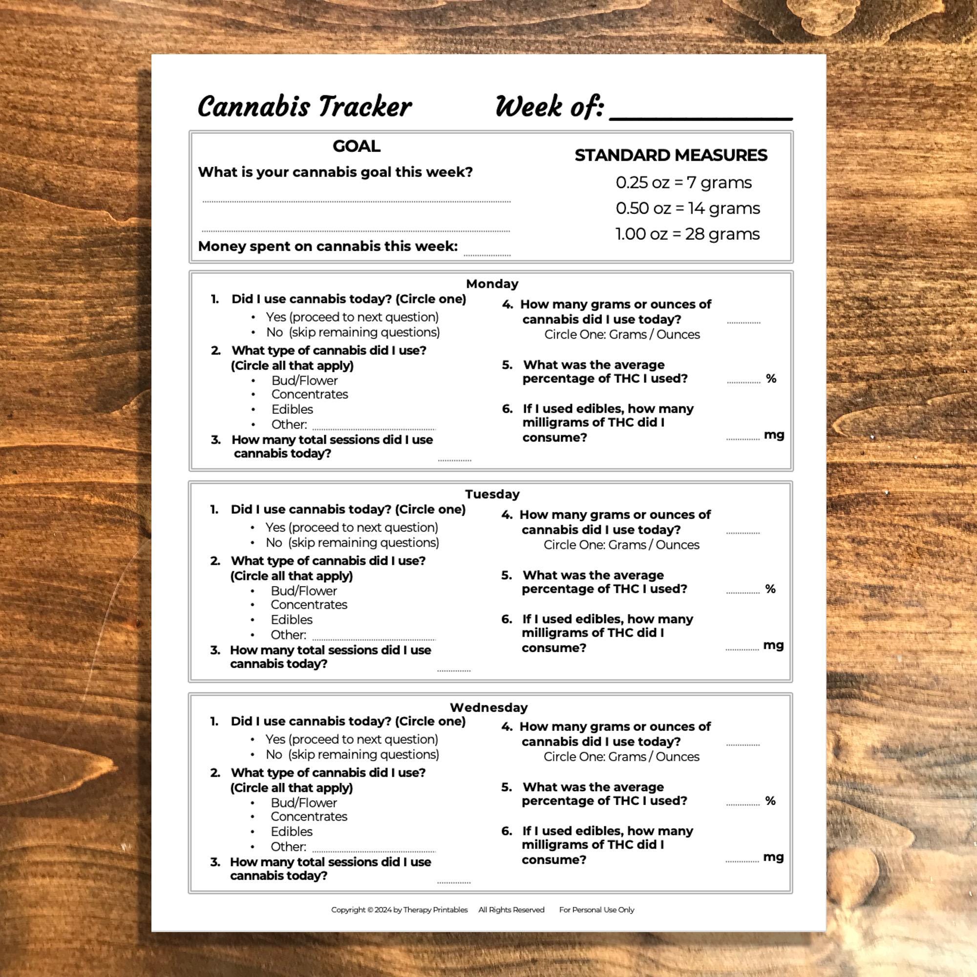 Reduce Your Cannabis Use Printable Tracker - Etsy