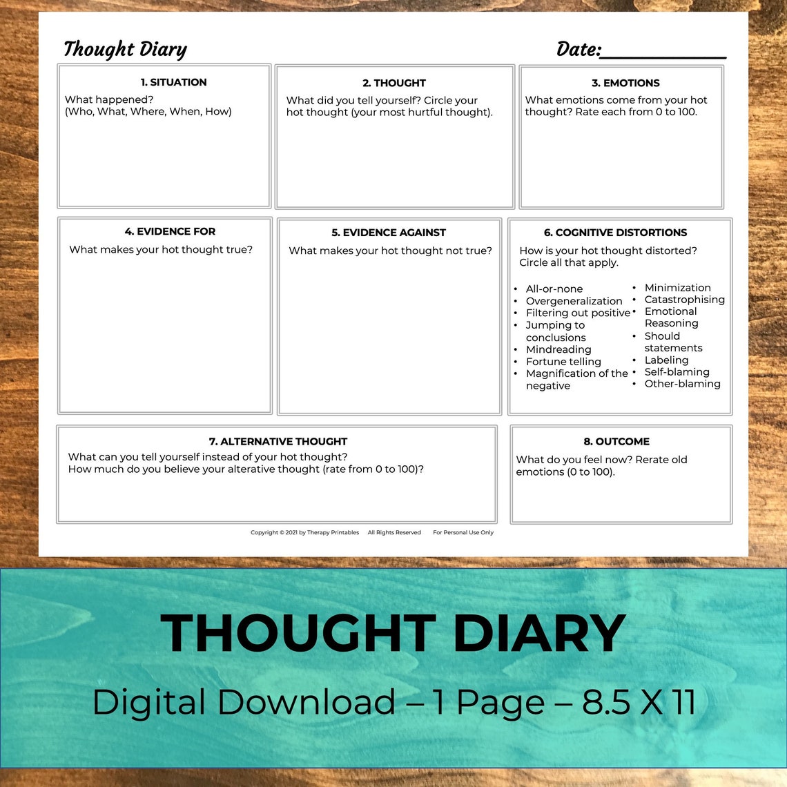 Printable & Fillable Thought Diary - Etsy