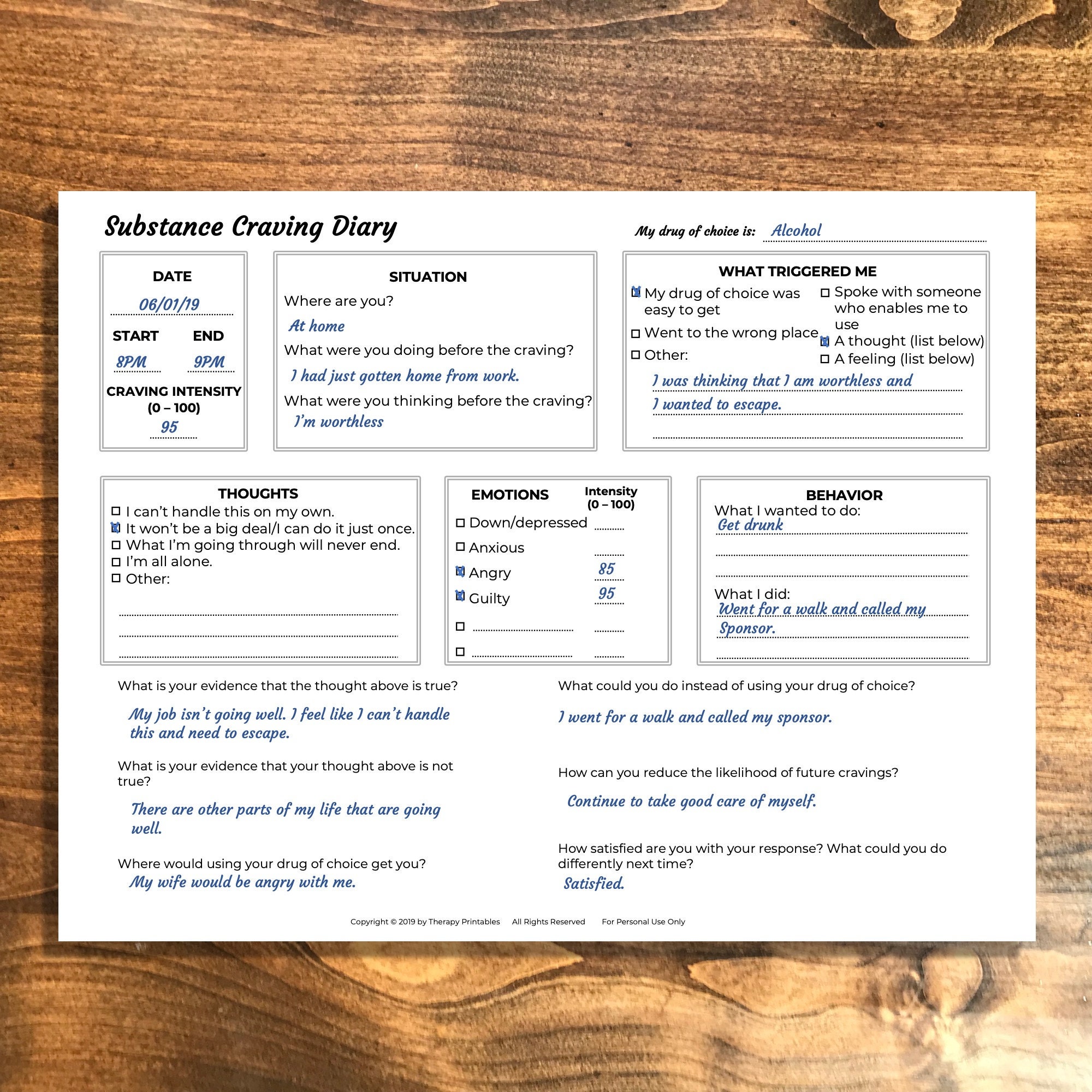 Printable Substance Craving Diary - Etsy