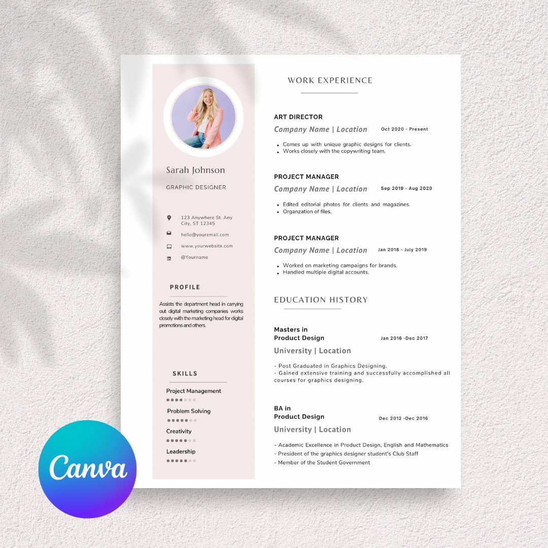 Canva Resume Template With Photo Cv Modern Resume Resume Template For