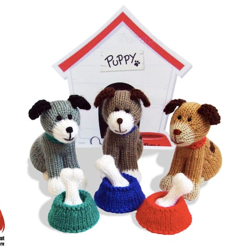 K003 Knitting Pattern Dogs With Bowls and Bones Soft Toy - Etsy