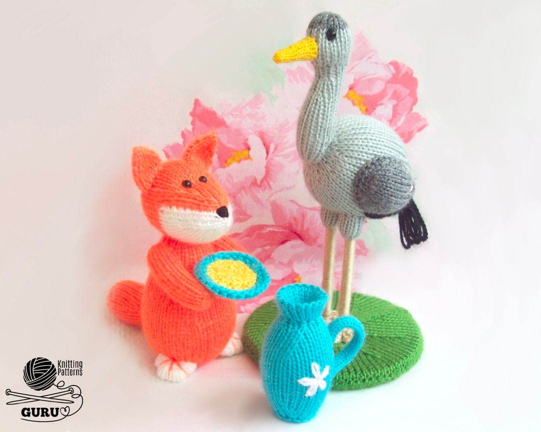 K045 Knitting Pattern - Fox, Crane Bird Aist, Jug, Pot, Plate Knitted ...