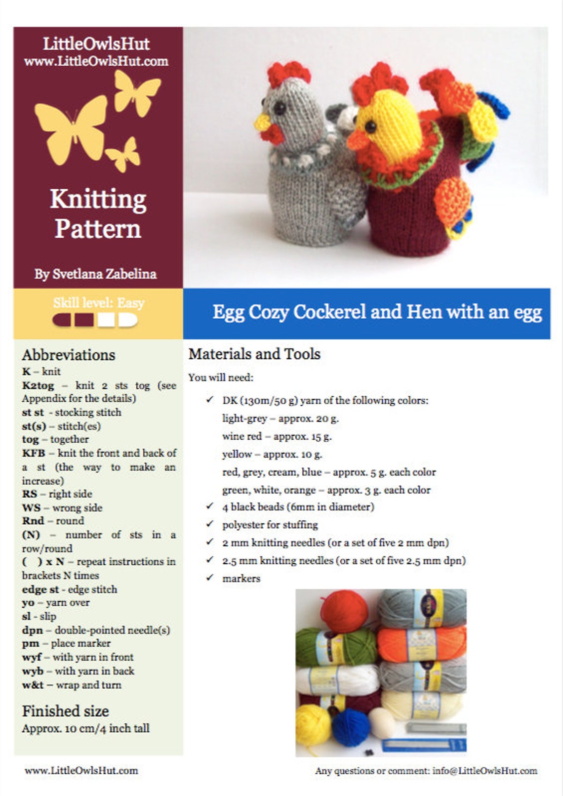 K005 Knitting Pattern Egg Cozy Hen Chicken and Cockerel - Etsy UK