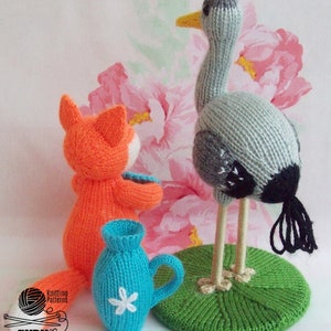 K045 Knitting Pattern - Fox, Crane Bird Aist, Jug, Pot, Plate Knitted ...