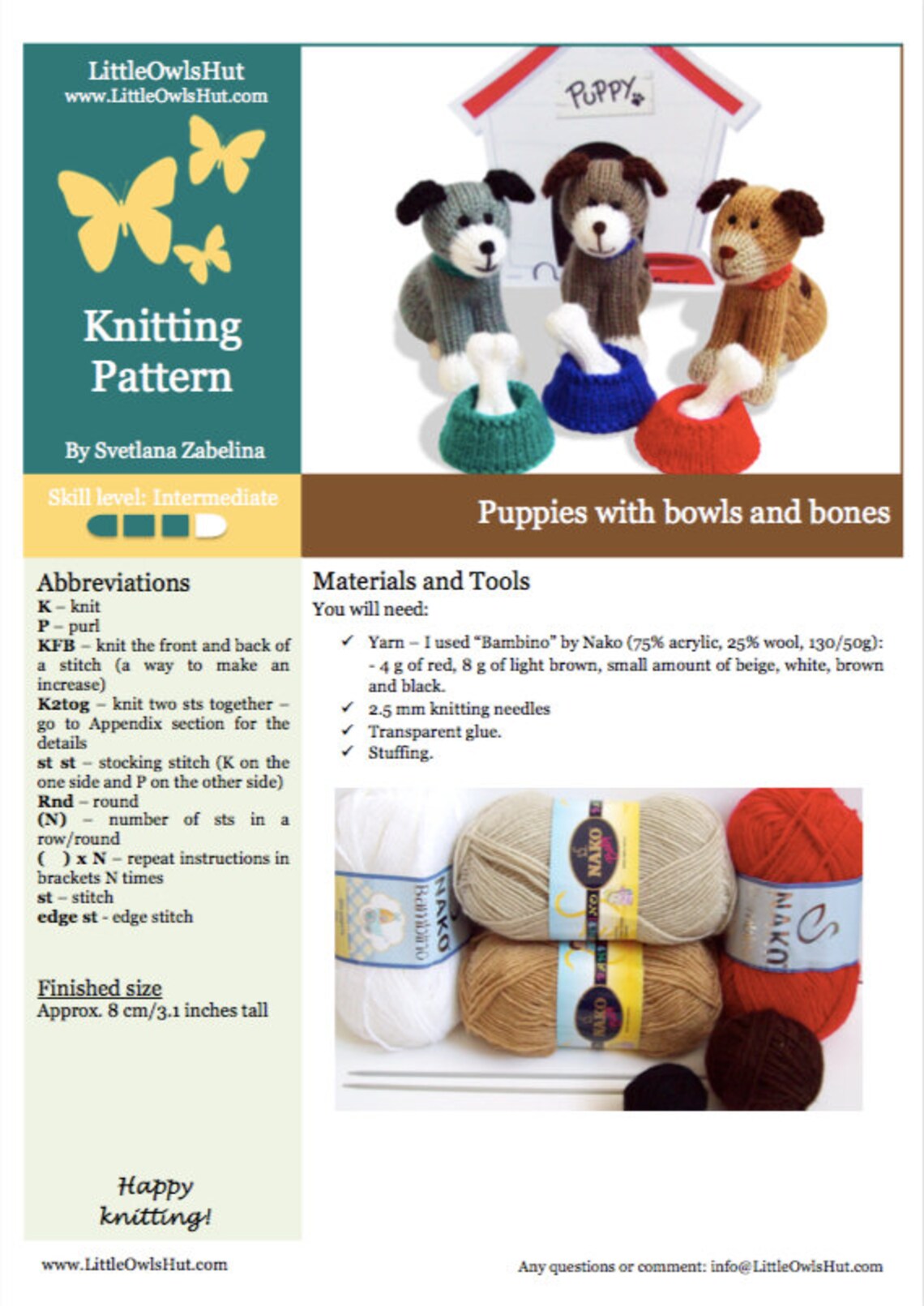 K003 Knitting Pattern - Dogs With Bowls and Bones Soft Toy - Amigurumi ...