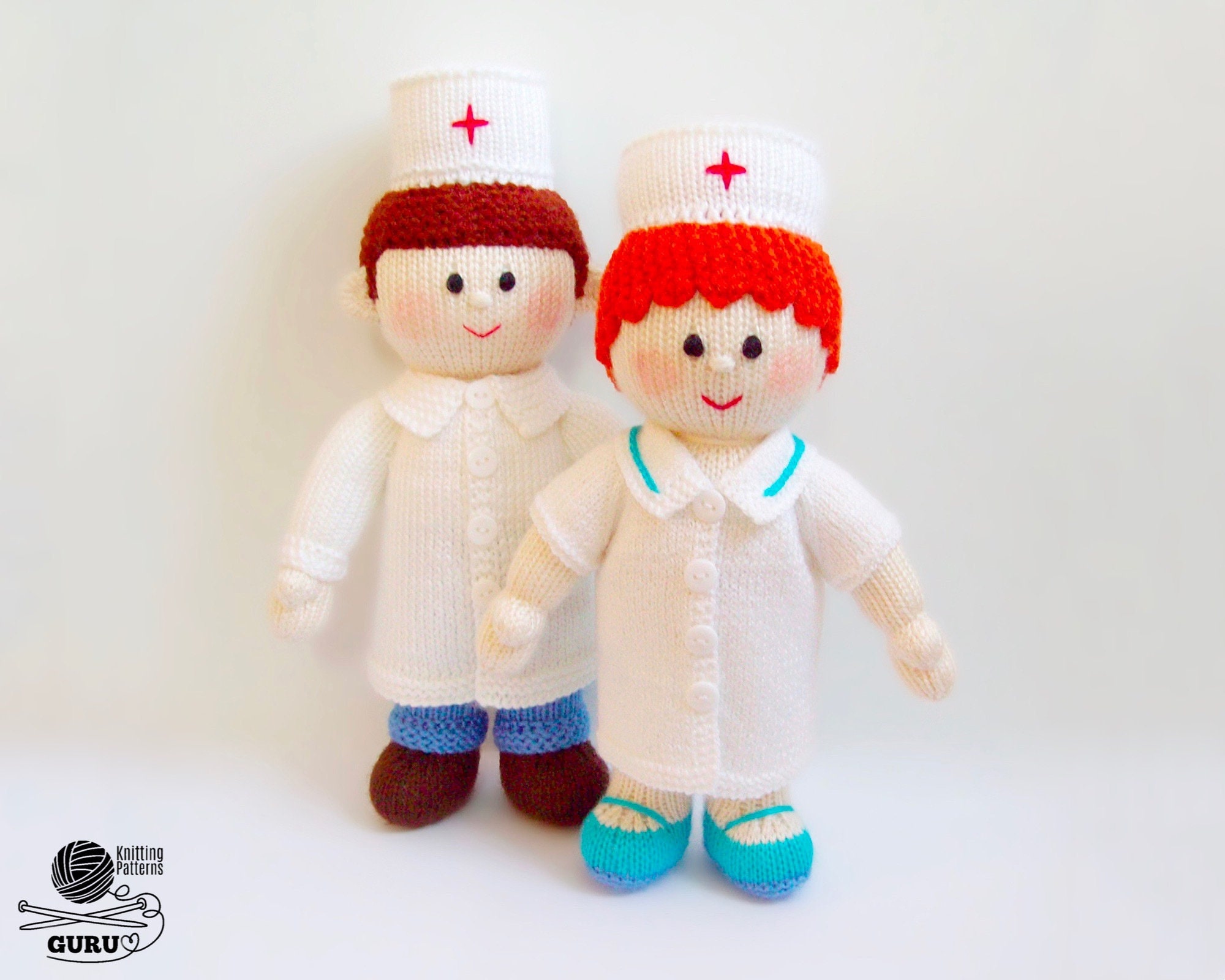K089 Nurse Knitting Pattern - Doll Doctor and a Nurse with clothes and ...