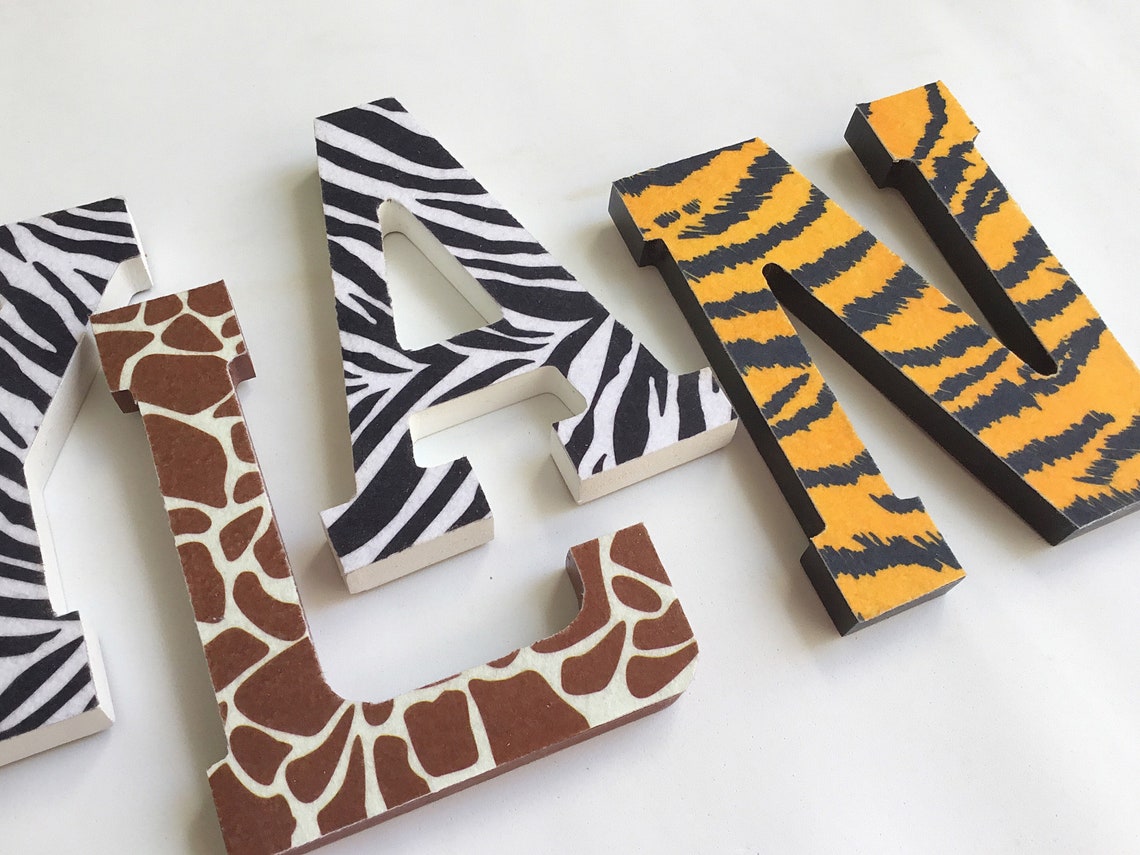 Animal Print Name Sign Jungle Baby Shower Wood Letters | Etsy