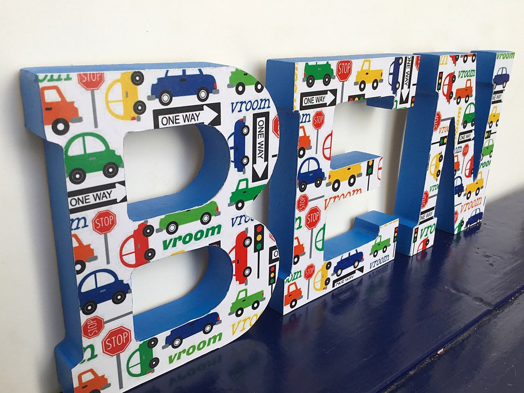 Toddler Boy Car Wall Letters, Kids Room Decor, Playroom Decor, Toddler ...