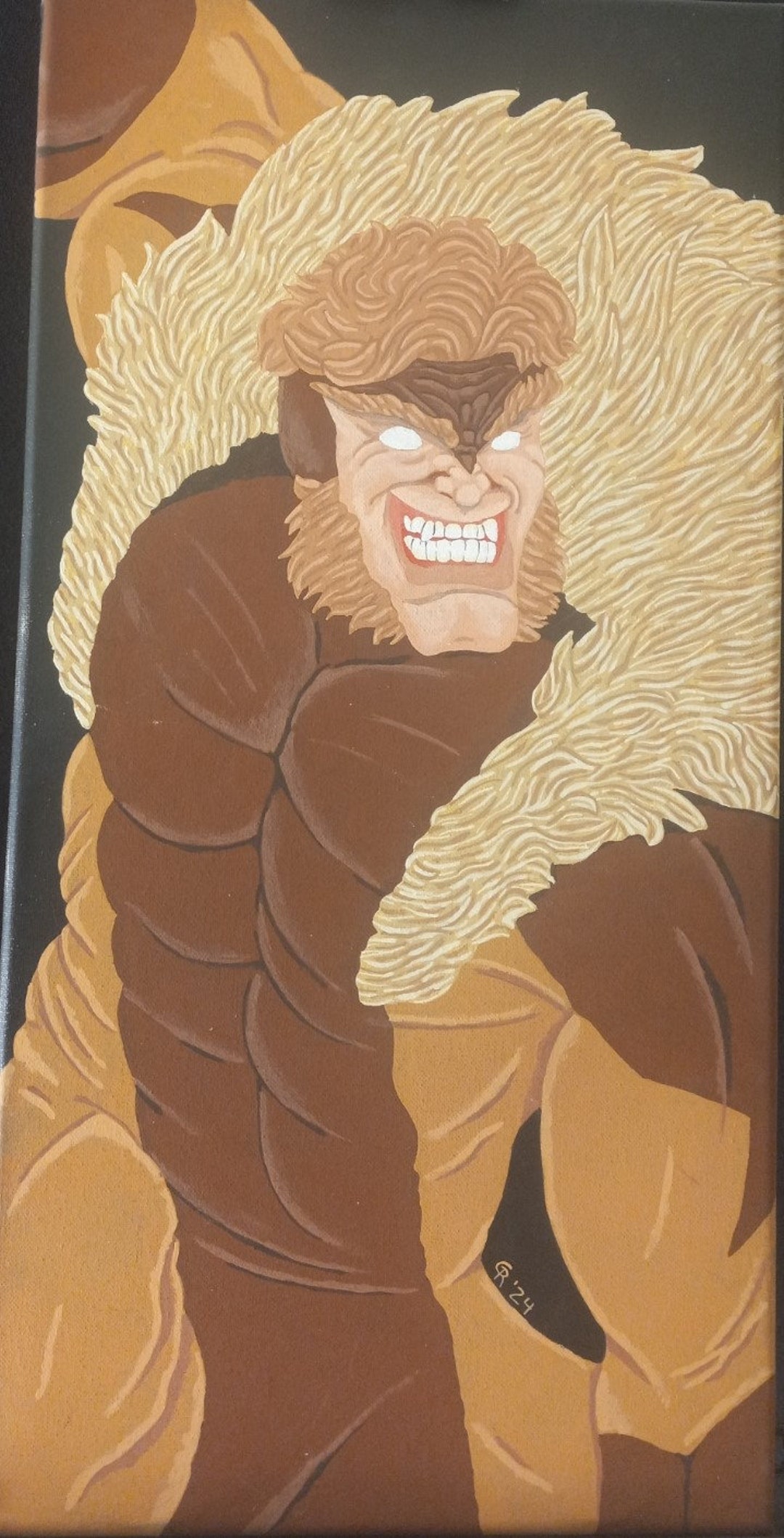 Sabertooth. Hand Painted 12x24 Acrylics on Black Stretched Canvas - Etsy