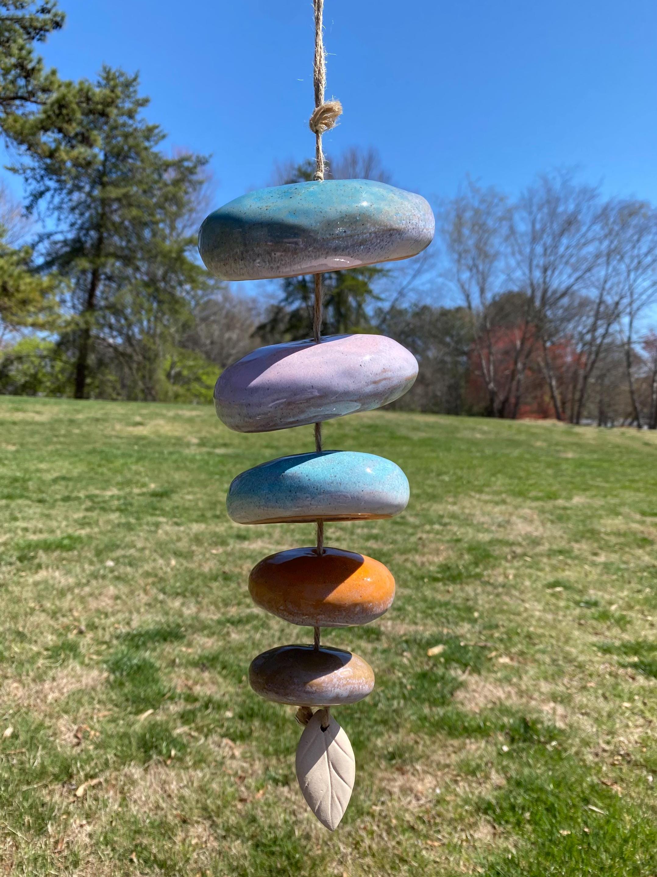 Colorful Ceramic Rock Wind Chime: Tiered Bell, Garden Decor (13 Inch ...