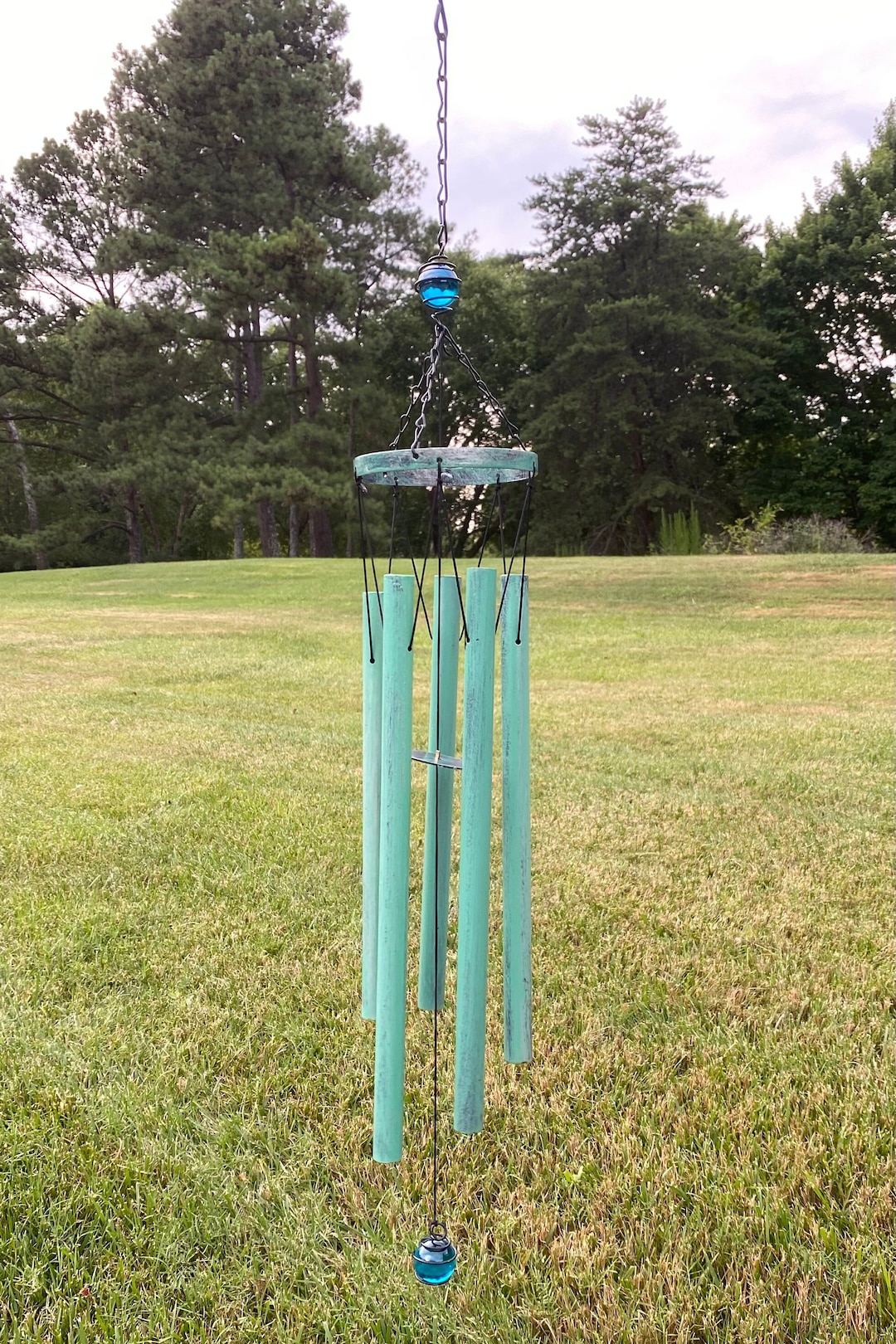 Antique Turquoise Wind Chime: 31" Metal Chimes With Crystal Sail - Etsy