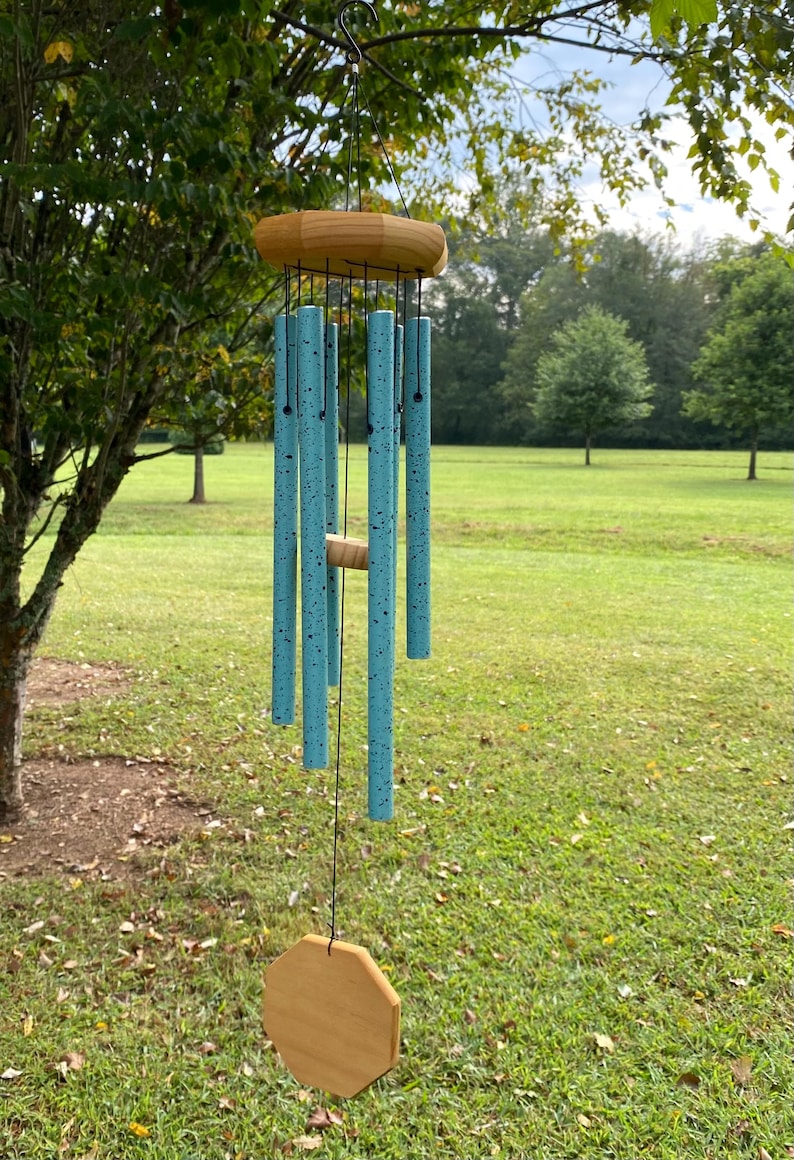 Personalized 24 Inch Handmade Blue Copper Tubes With Wood Top Wind ...