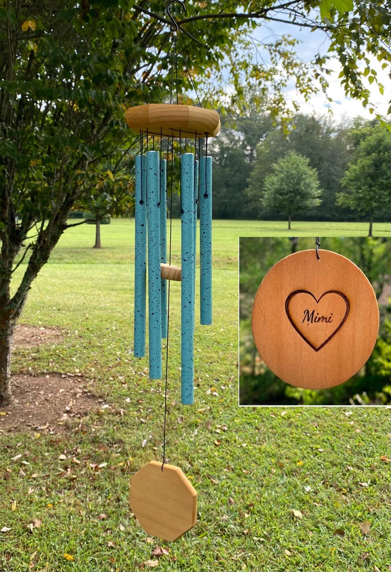 Personalized 24 Inch Handmade Blue Copper Tubes With Wood Top Wind ...