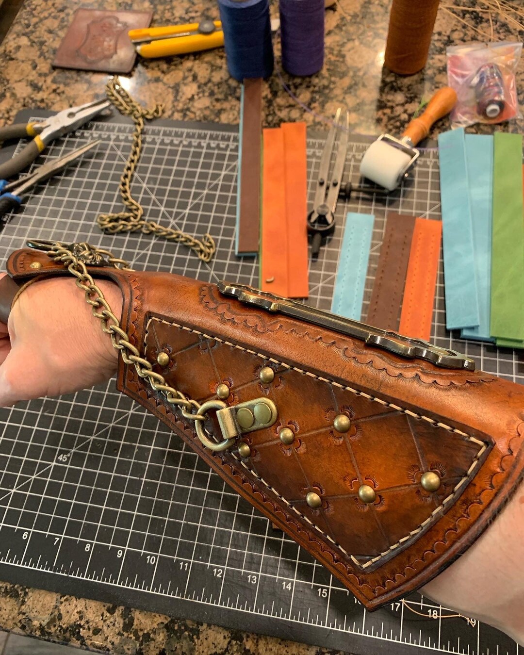 Custom Leather Arm Bracer W/ Hand Shield - Etsy