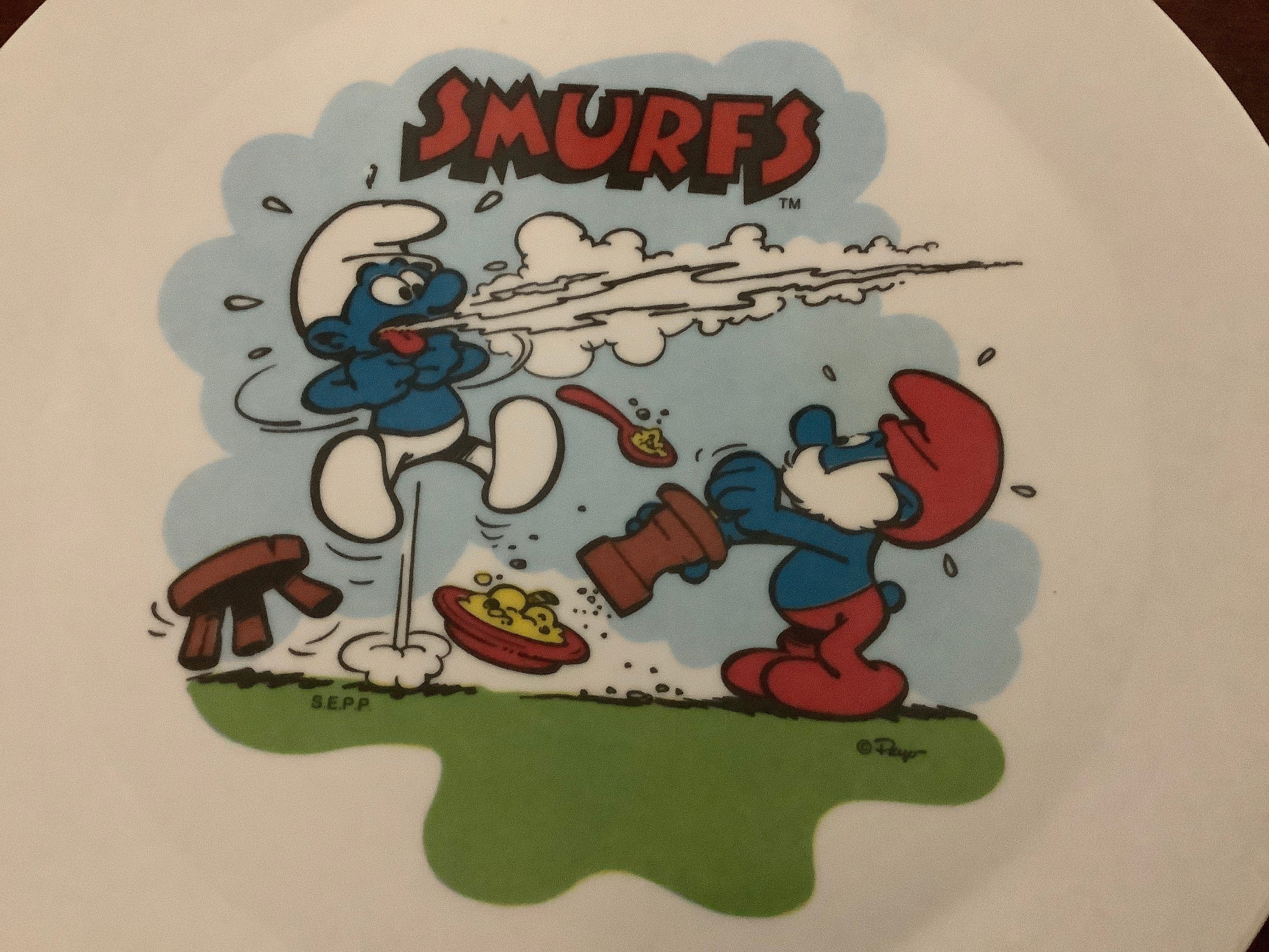 Plates Kitchen & Dining Vintage 8\u201d Smurf Plate and 1981 Smurf Cake ...
