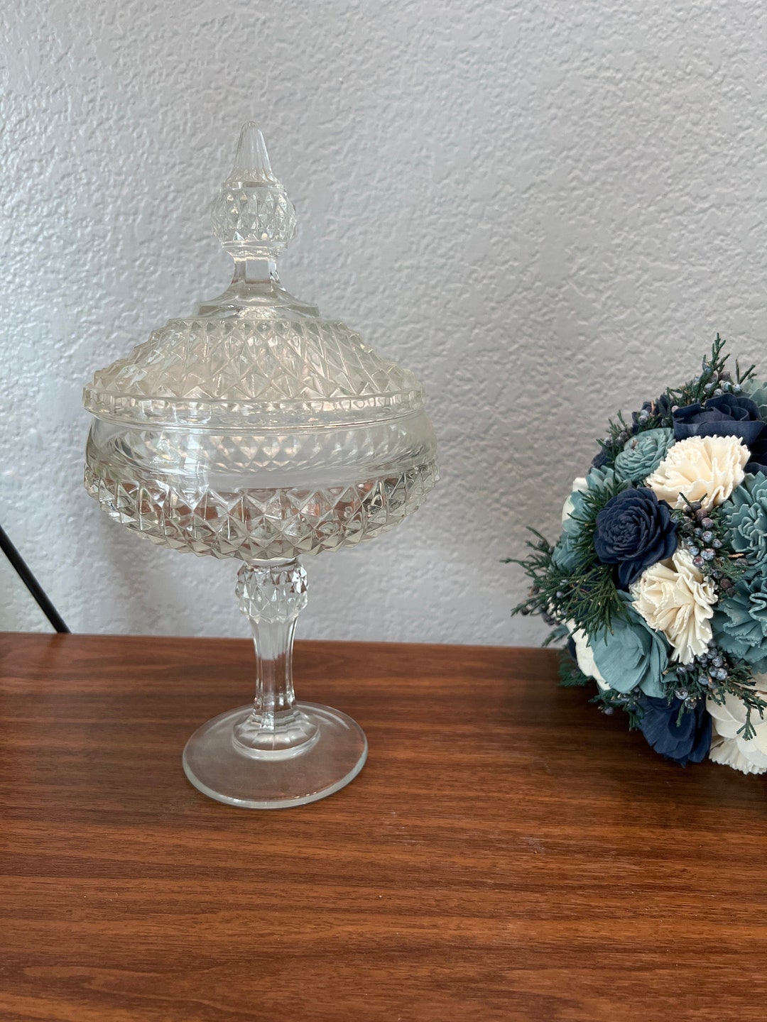 Indiana Glass Footed Compote With Lid - Etsy