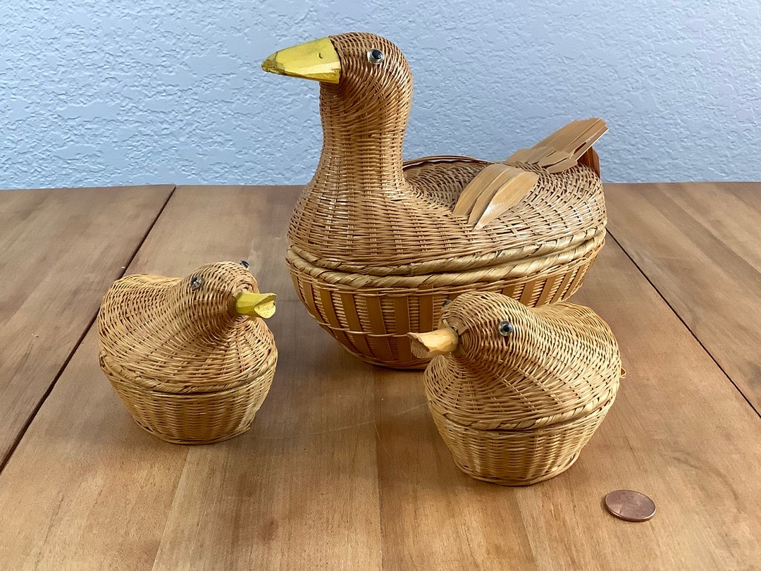 Vintage Lillian Vernon Duck Family Rattan Wicker Decorative Storage ...