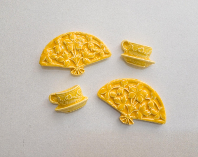Yellow Orange Decorative Fans Teacups Ceramic Mosaic Tiles for ...
