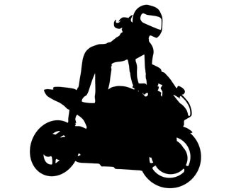 Lady Biker Riding Vinyl Decal | Etsy