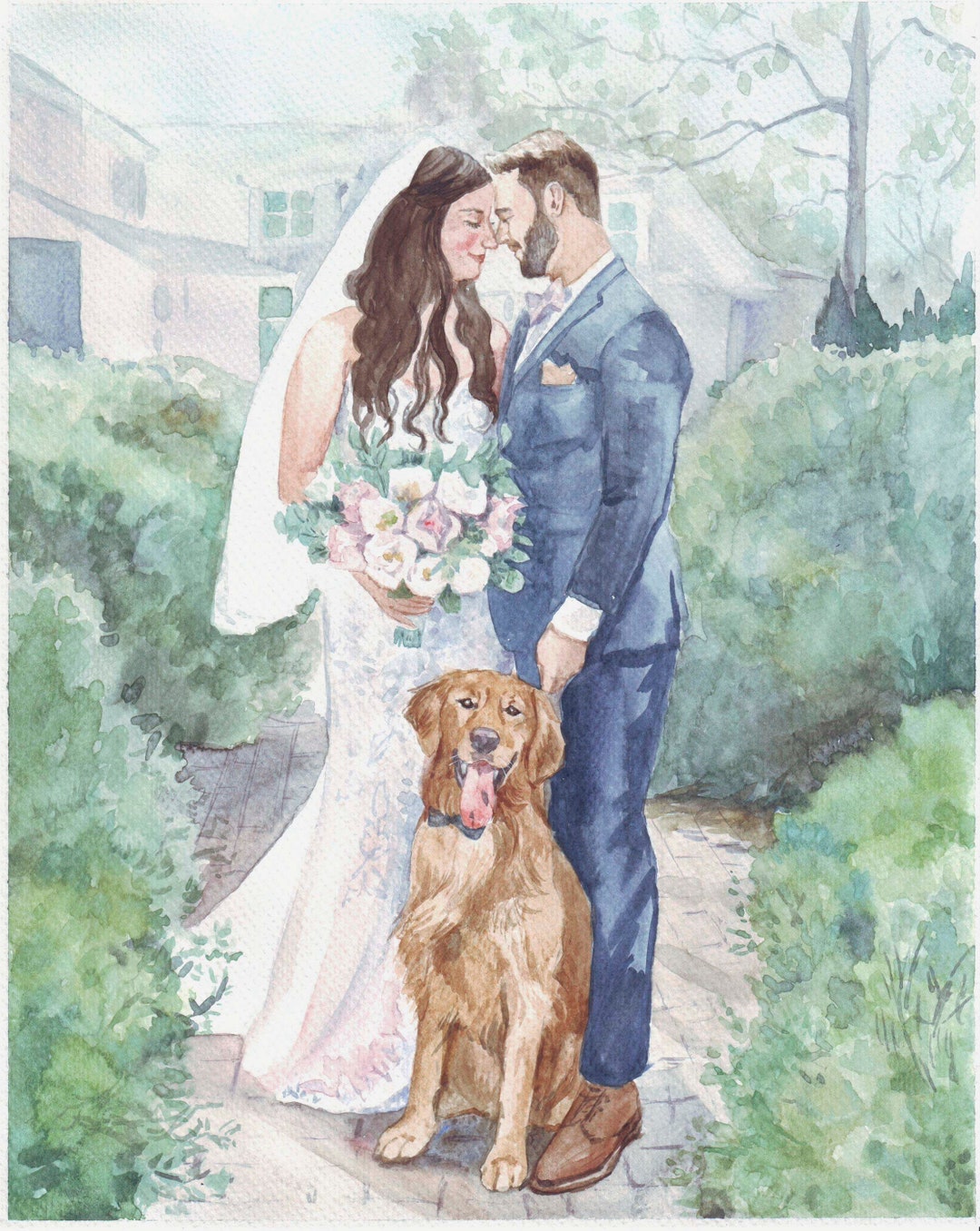 Wedding Watercolor Portrait, Custom Painting From Photo, Wedding Day ...