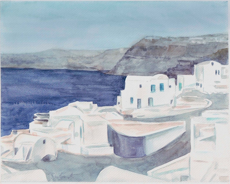 Greece Watercolor Painting Santorini Island Watercolor Hand - Etsy Greece Watercolor Painting Santorini Island Watercolor Hand - Etsy