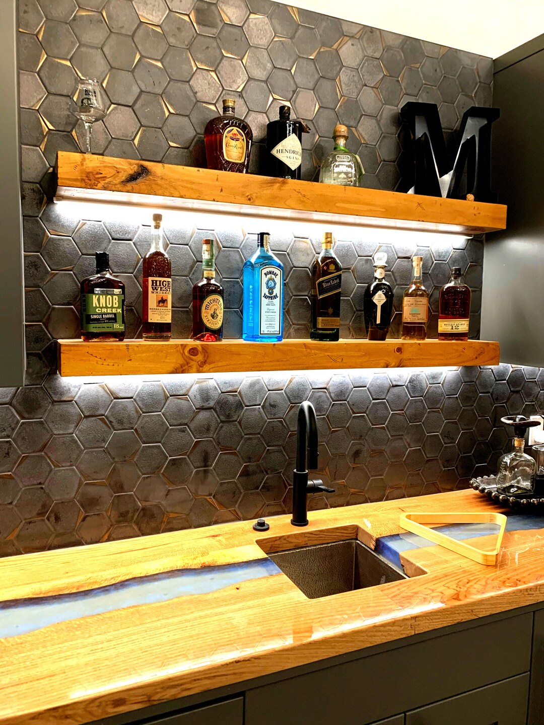 Rustic Wood Floating Shelf: Custom Size, Heavy Duty Bar Shelving - Etsy