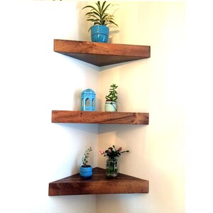 Rustic Wood Floating Corner Shelves: Custom Sizes, Easy Install - Etsy