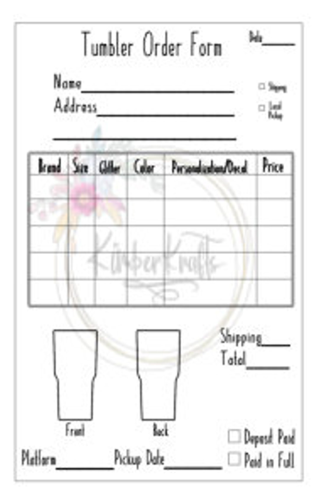 Printable Letter Size Order Form Tumbler - Etsy