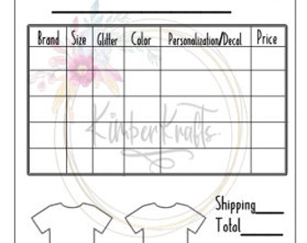 Printable Letter Size Order Form T-shirt | Etsy