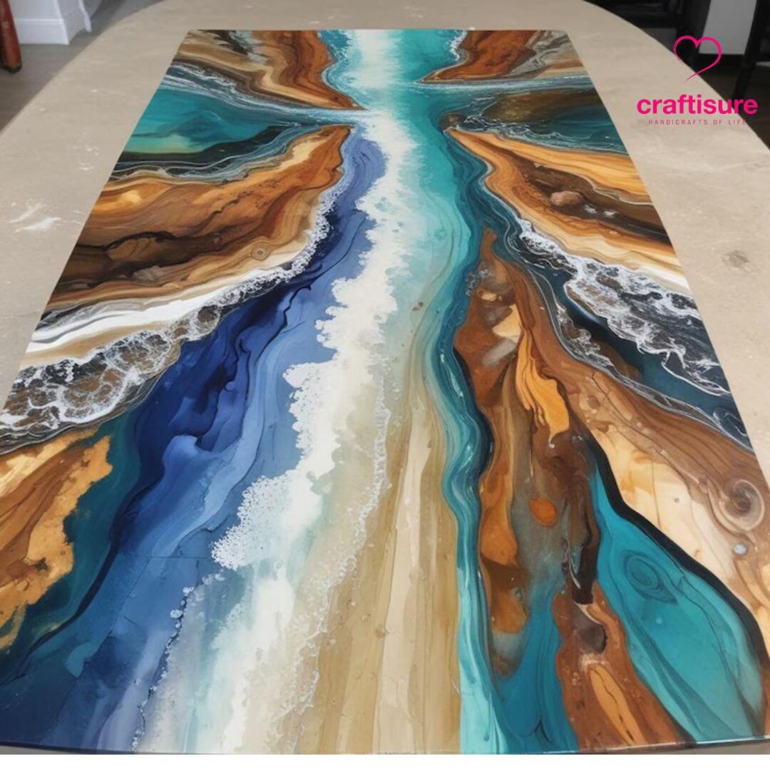 Custom Epoxy Ocean River Map Center Coffee Table Top Handmade Furniture ...