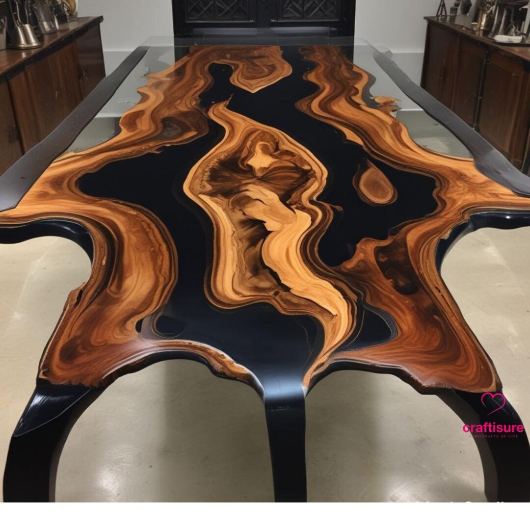 Custom Epoxy Dining Table, Live Edge Epoxy Resin Black River Table Epoxy Resin Coffee Table ...