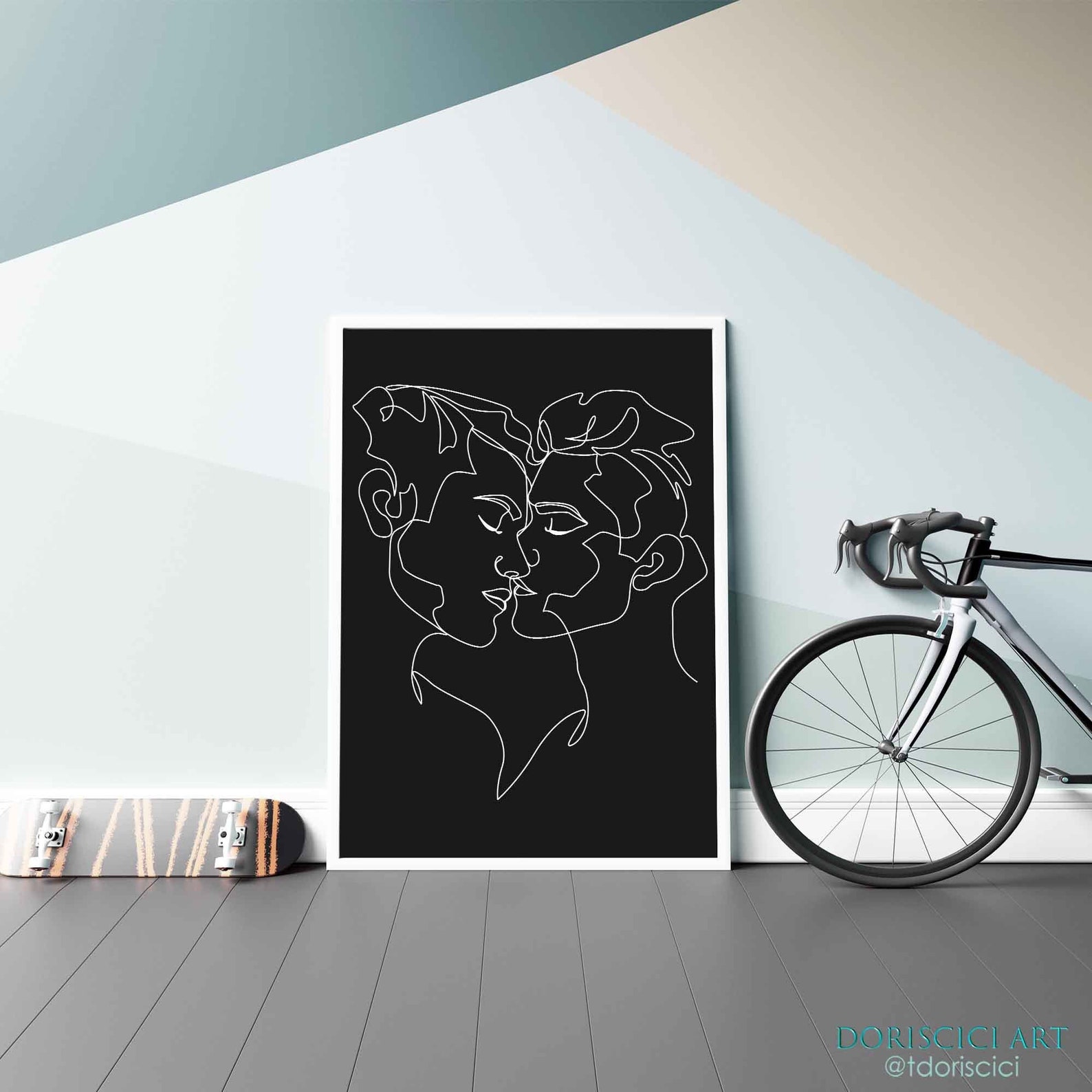 Gay Love Line Art-black©beinantang/dorisciciart.kiss Line - Etsy