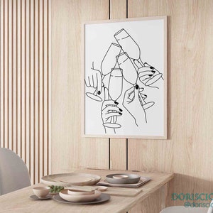 Cheers Prints,line Art Printable,bar Cart Art,cocktail Print,cheers ...