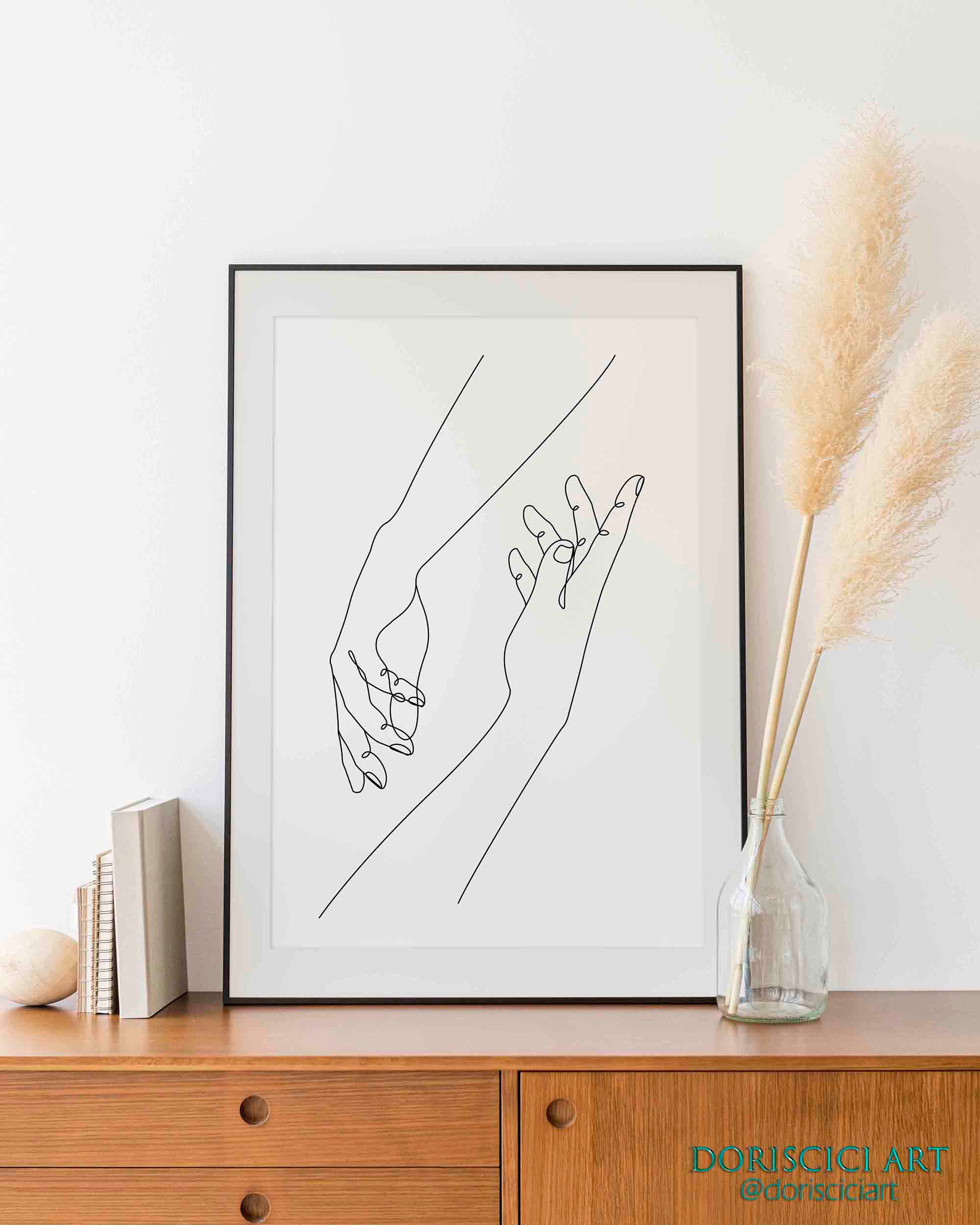Printable Hands Line Art, Hands Poster, Holding Hands Art, Printable ...