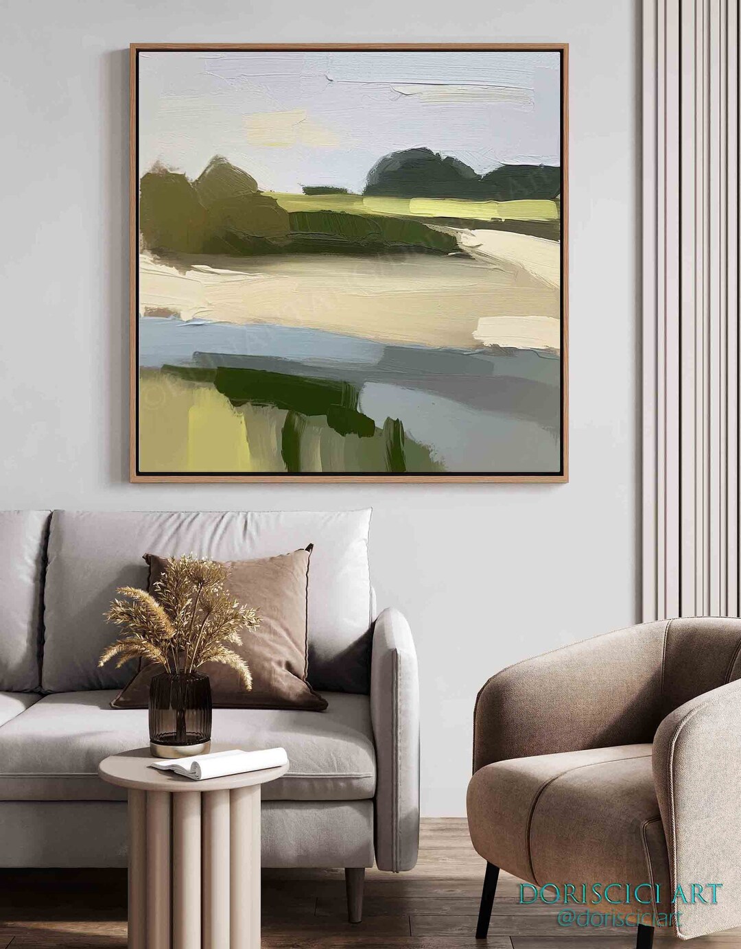 Abstract Spring Landscape Painting, Sage Green Wall Art (digital ...