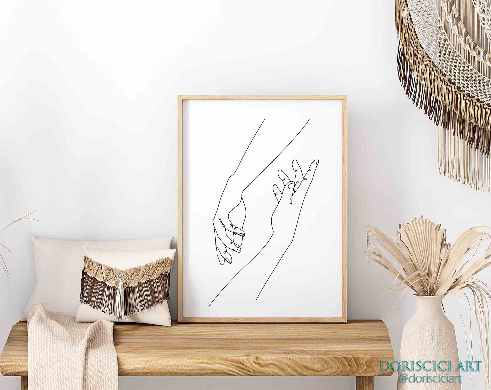 Printable Hands Line Art, Hands Poster, Holding Hands Art, Printable ...
